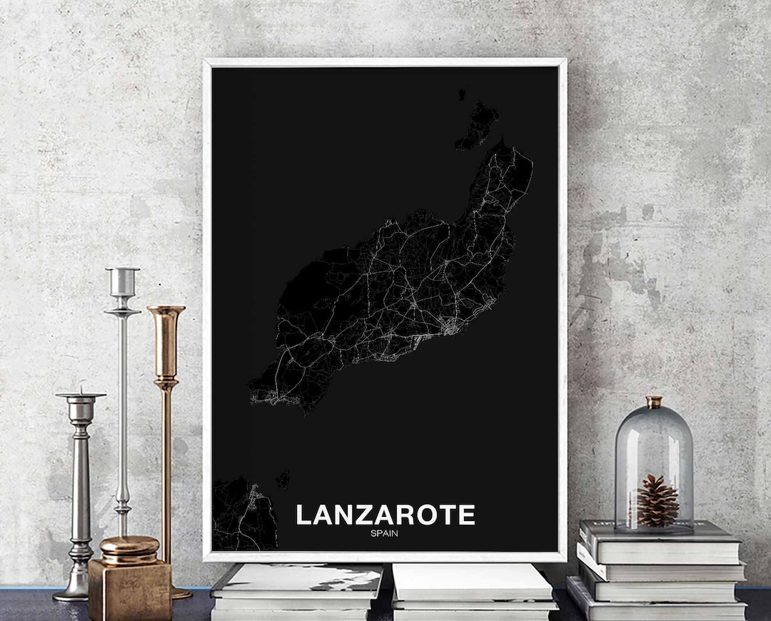 LANZAROTE Spain Map Poster Black White Hometown City Print Modern Home ...