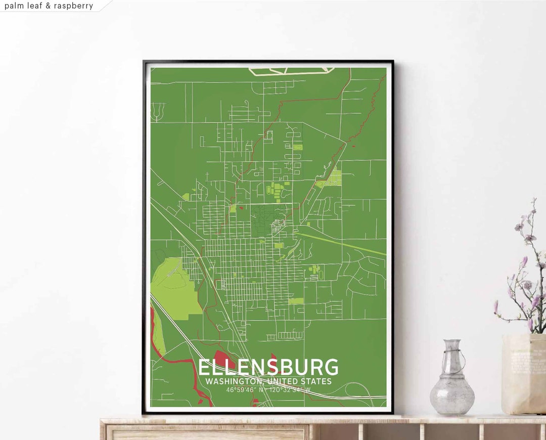ELLENSBURG Washington USA Map Poster Black White Hometown City Print ...