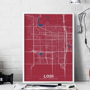 LODI California CA USA Map Poster Color Hometown City Print Modern Home ...