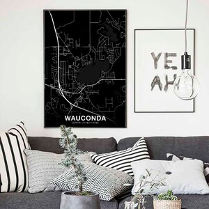 WAUCONDA Illinois IL Usa Map Poster Black White Hometown City Print ...
