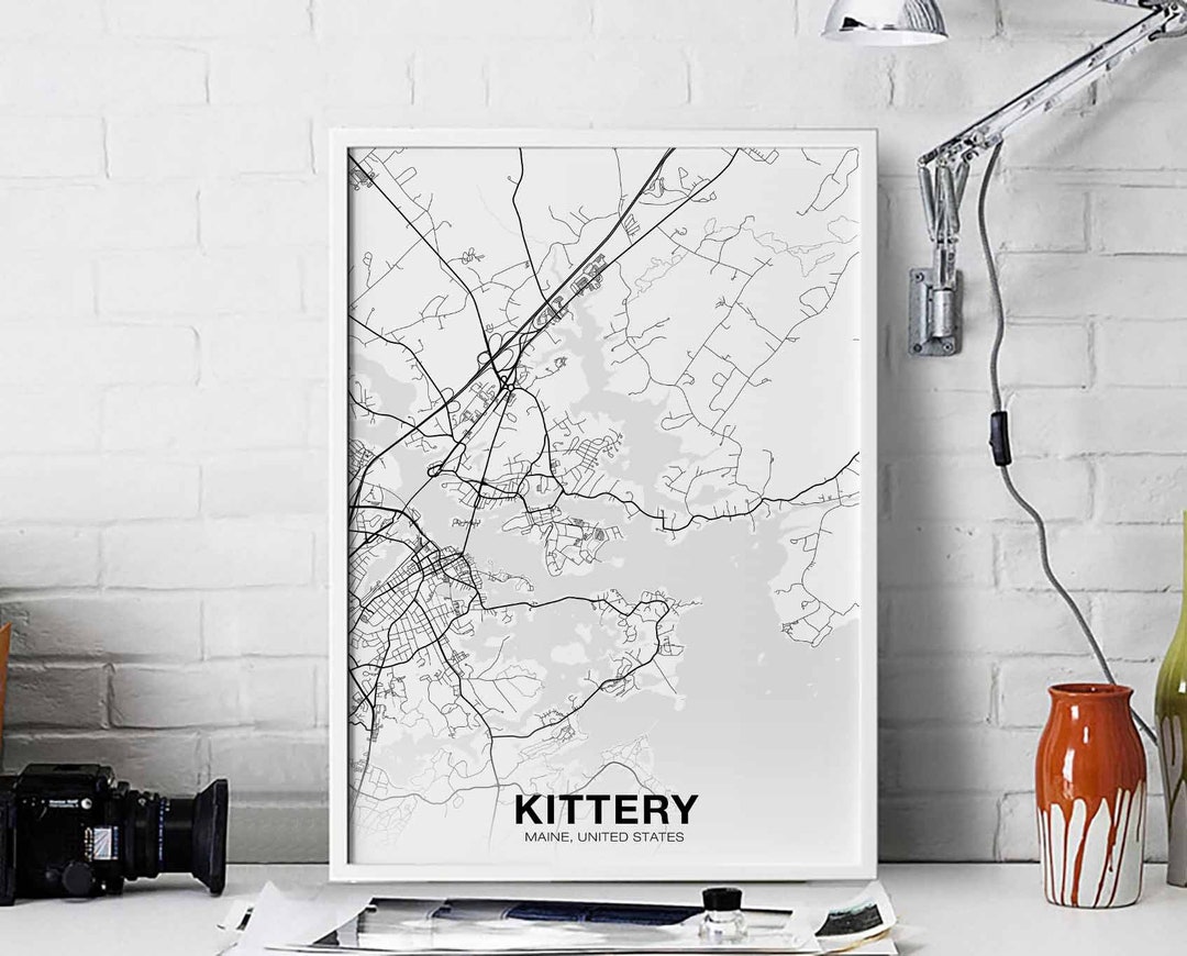 KITTERY Maine ME USA Map Poster Black White Hometown City Print Modern Home Decor Office ...