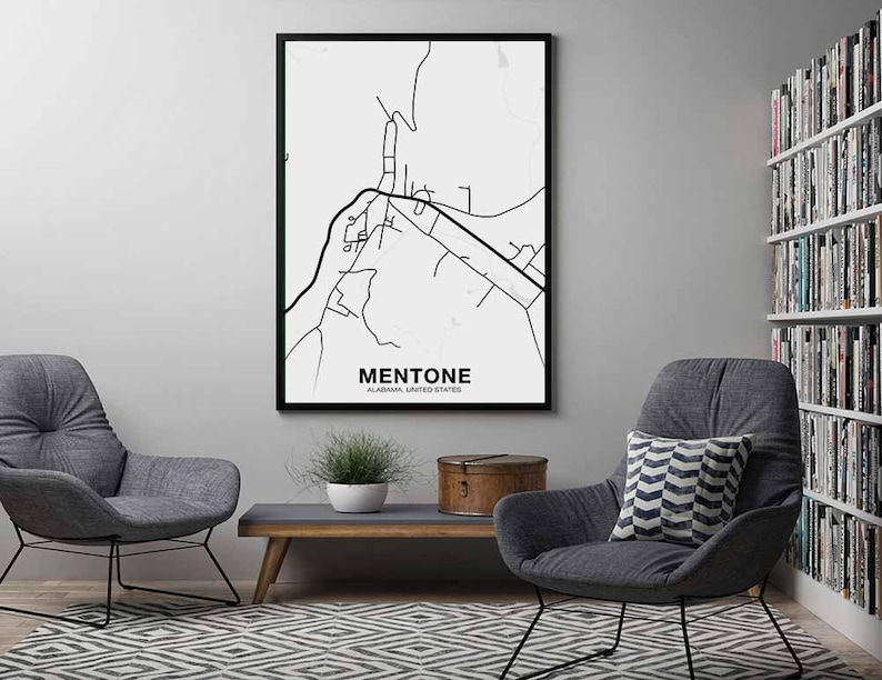 MENTONE Alabama AL USA Map Poster Black White Hometown City - Etsy