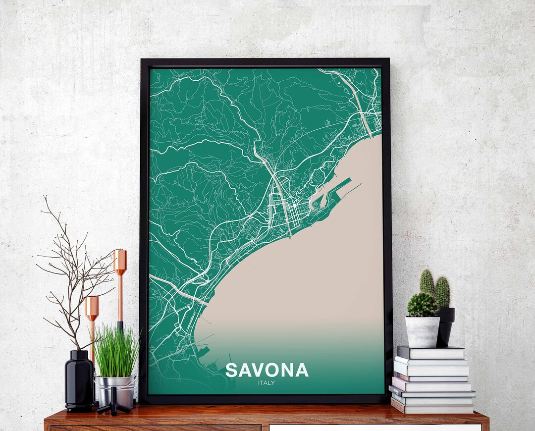 SAVONA Italy Map Poster Color Hometown City Print Modern Home Decor ...