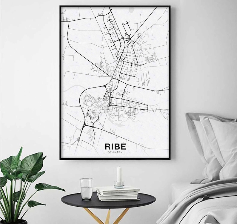 RIBE Denmark Map Poster Hometown City Print Modern Home Decor | Etsy