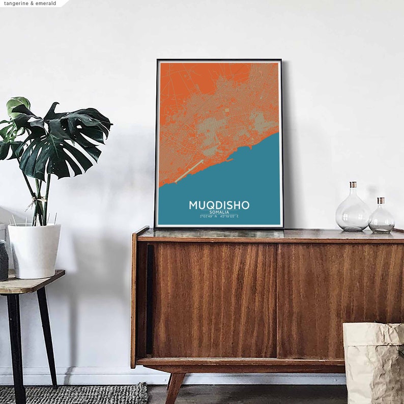 MUQDISHU MOGADISHU Somalia Map Poster Black White Hometown City Print ...