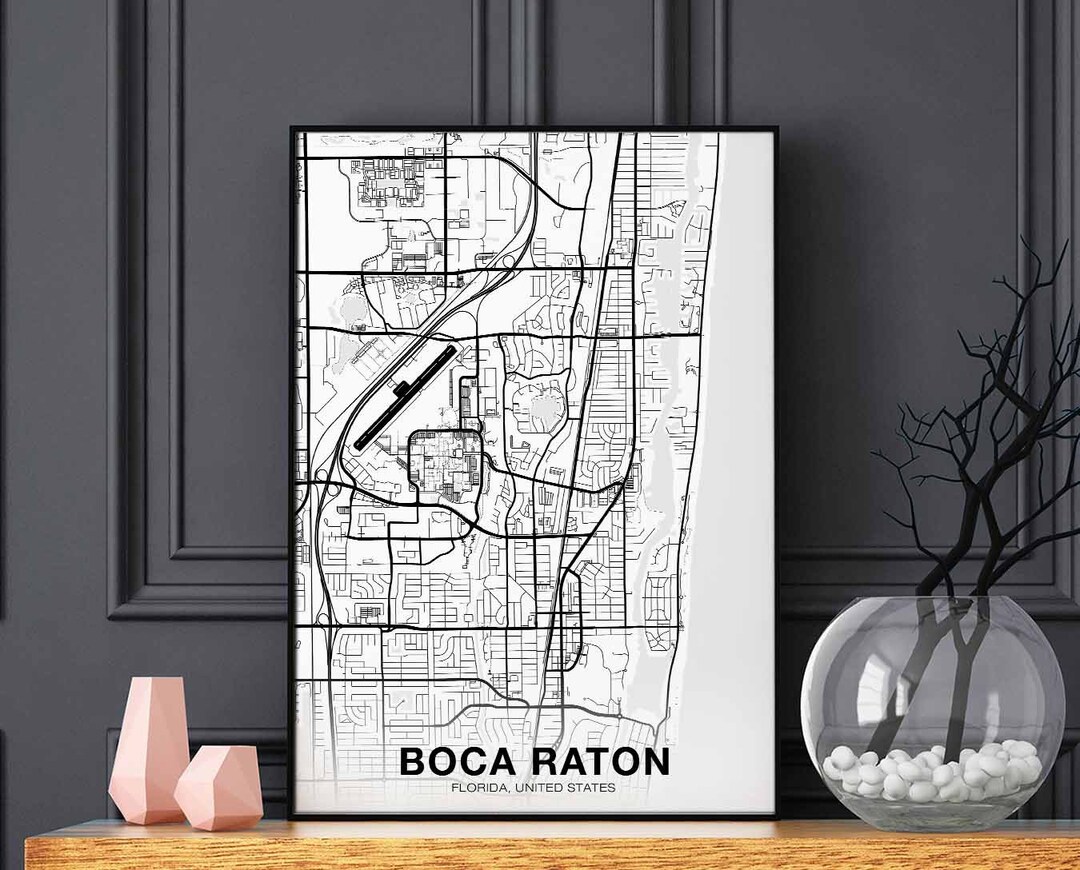 BOCA RATON Florida FL Usa Map Poster Black White Hometown City Print ...