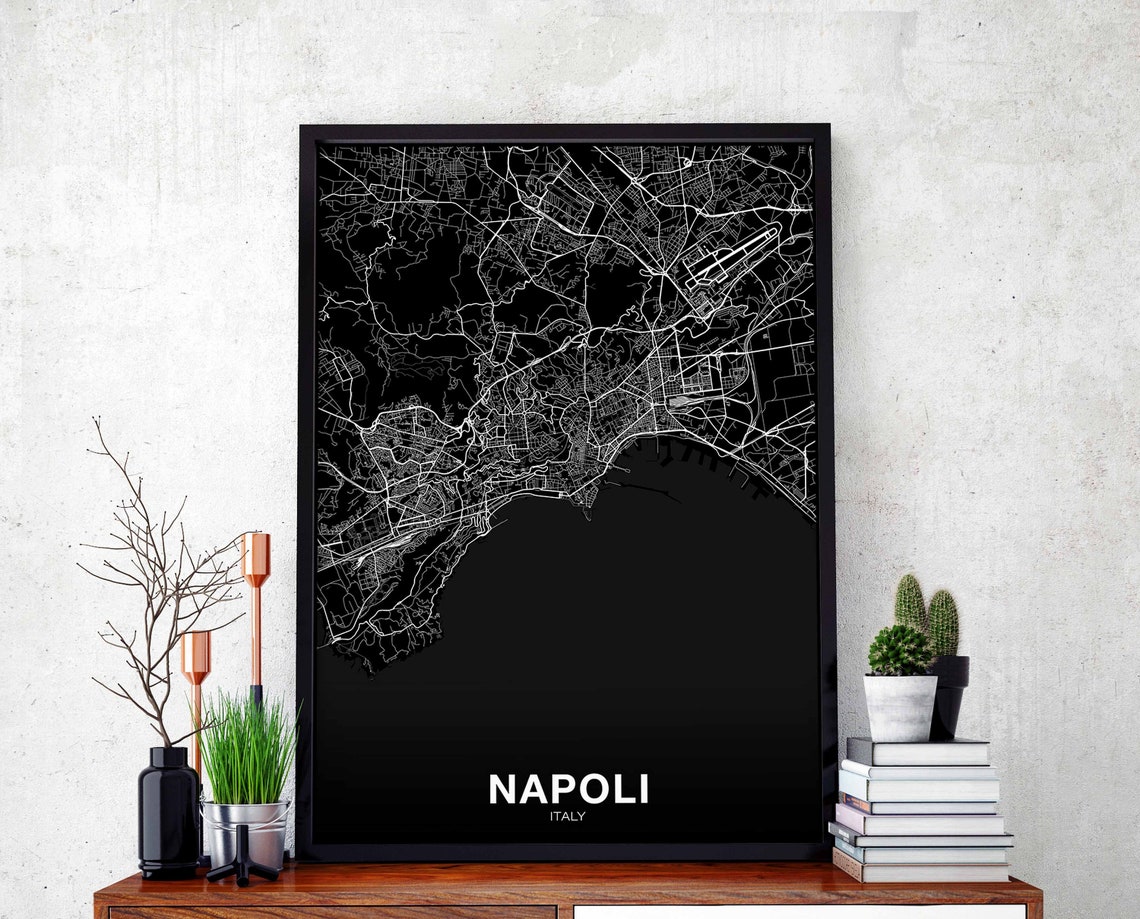NAPOLI Italy Map Poster Black White Hometown City Print Modern Home ...