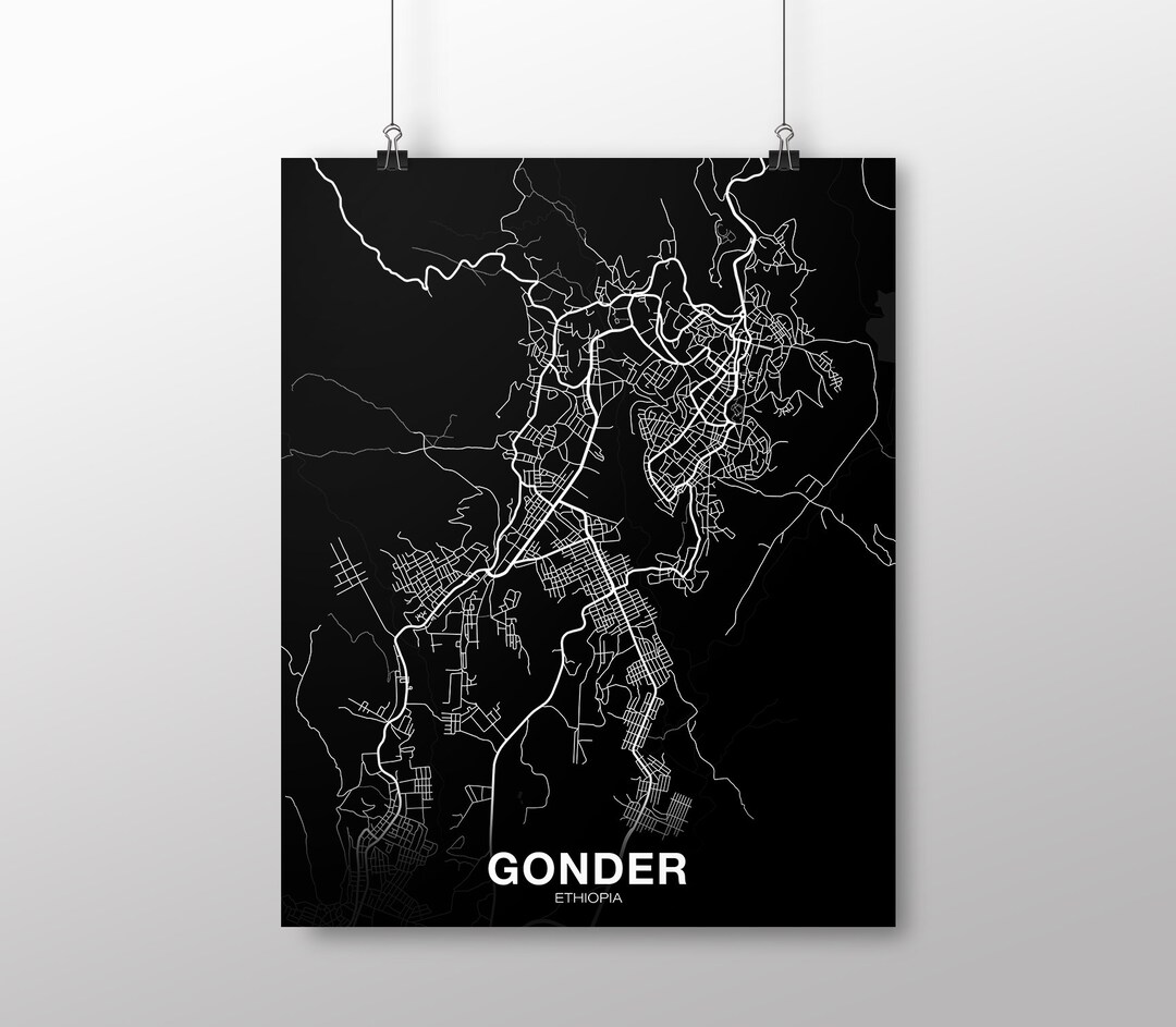 GONDER Ethiopia Map Poster Black White Hometown City Print Modern Home ...