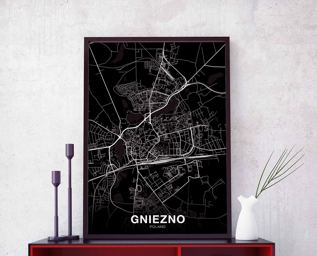 GNIEZNO Poland Map Poster Black White Hometown City Print Modern Home ...