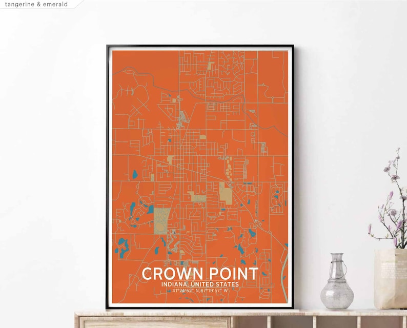 CROWN POINT Indiana USA Map Poster Black White Hometown City - Etsy