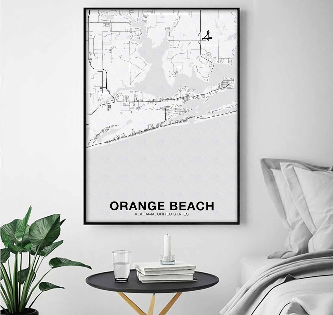 ORANGE BEACH Alabama AL Usa Map Poster Black White Hometown | Etsy