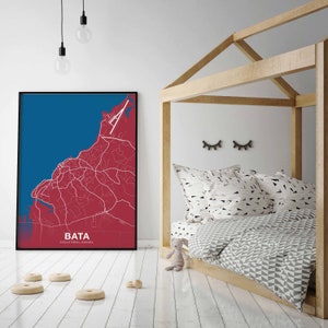 BATA Equatorial Guinea Map Poster Color Hometown City Print Modern Home ...