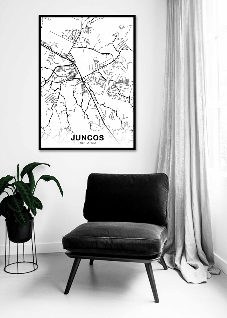JUNCOS Puerto Rico PR Map Poster Black White Hometown City - Etsy