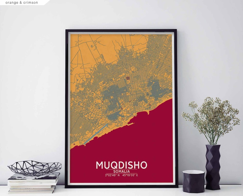 MUQDISHU MOGADISHU Somalia Map Poster Black White Hometown City Print ...