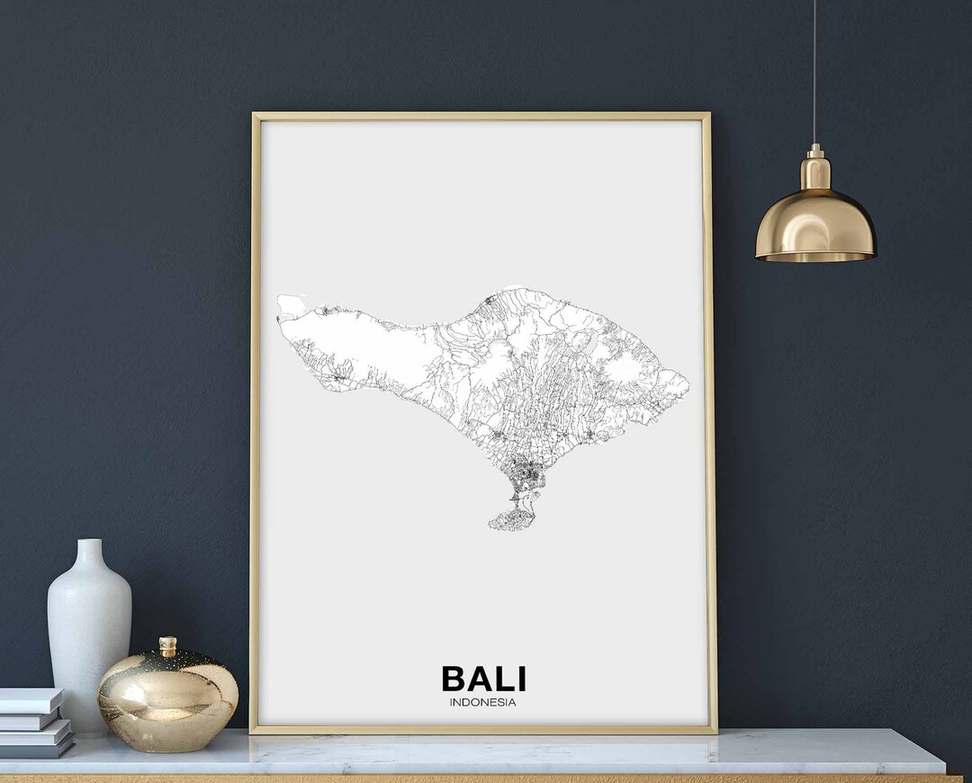 BALI Indonesia Map Poster Black White Hometown City Print Modern Home ...