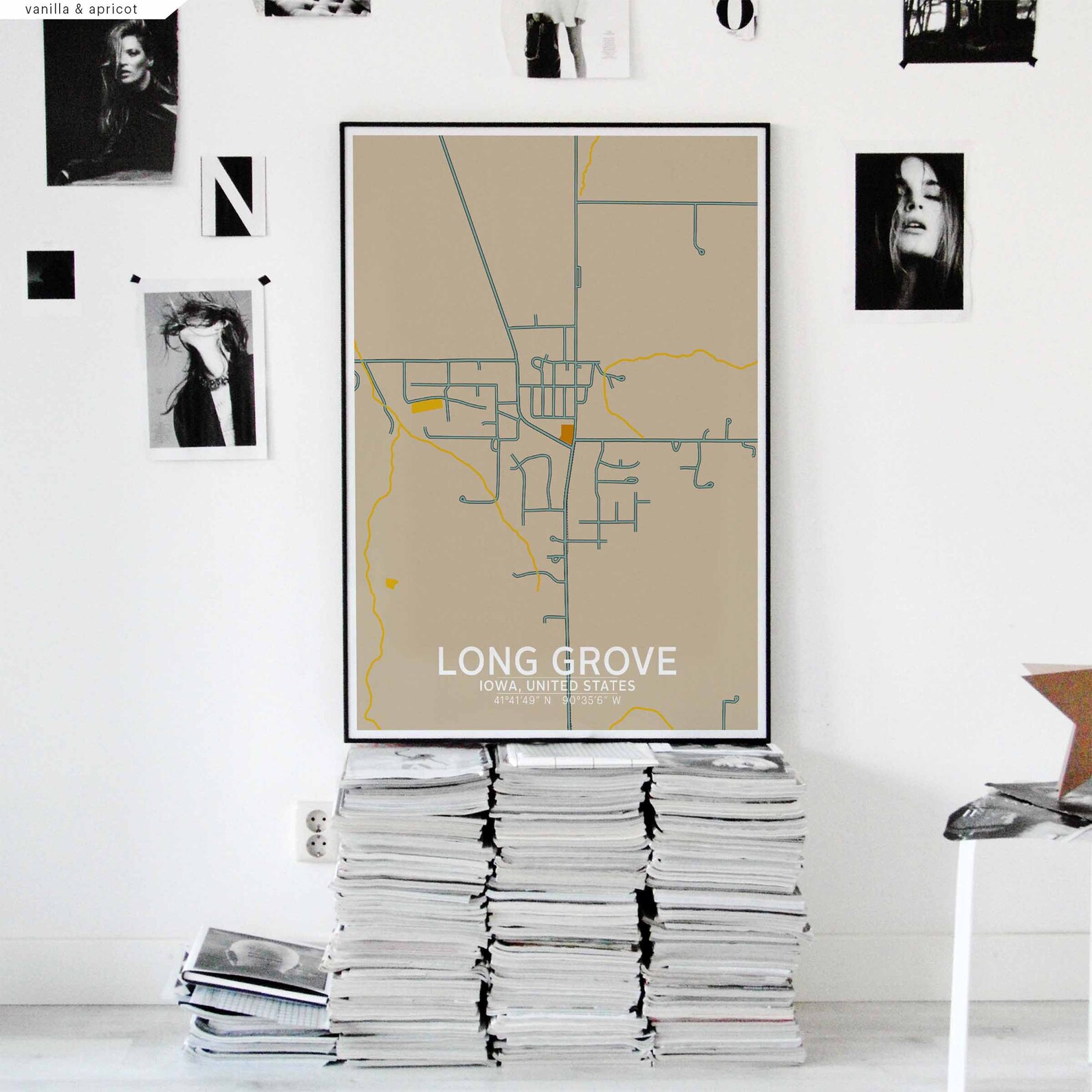 LONG GROVE Iowa IA Map Poster Black White Hometown City Print Modern ...