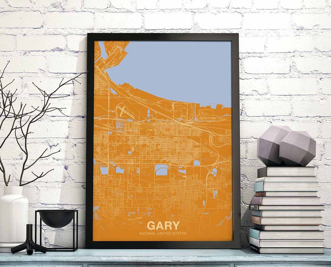 GARY Indiana IN US Map Poster Color Hometown City Print Modern Home ...