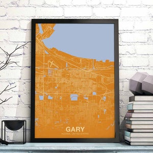 GARY Indiana IN US Map Poster Color Hometown City Print Modern Home ...