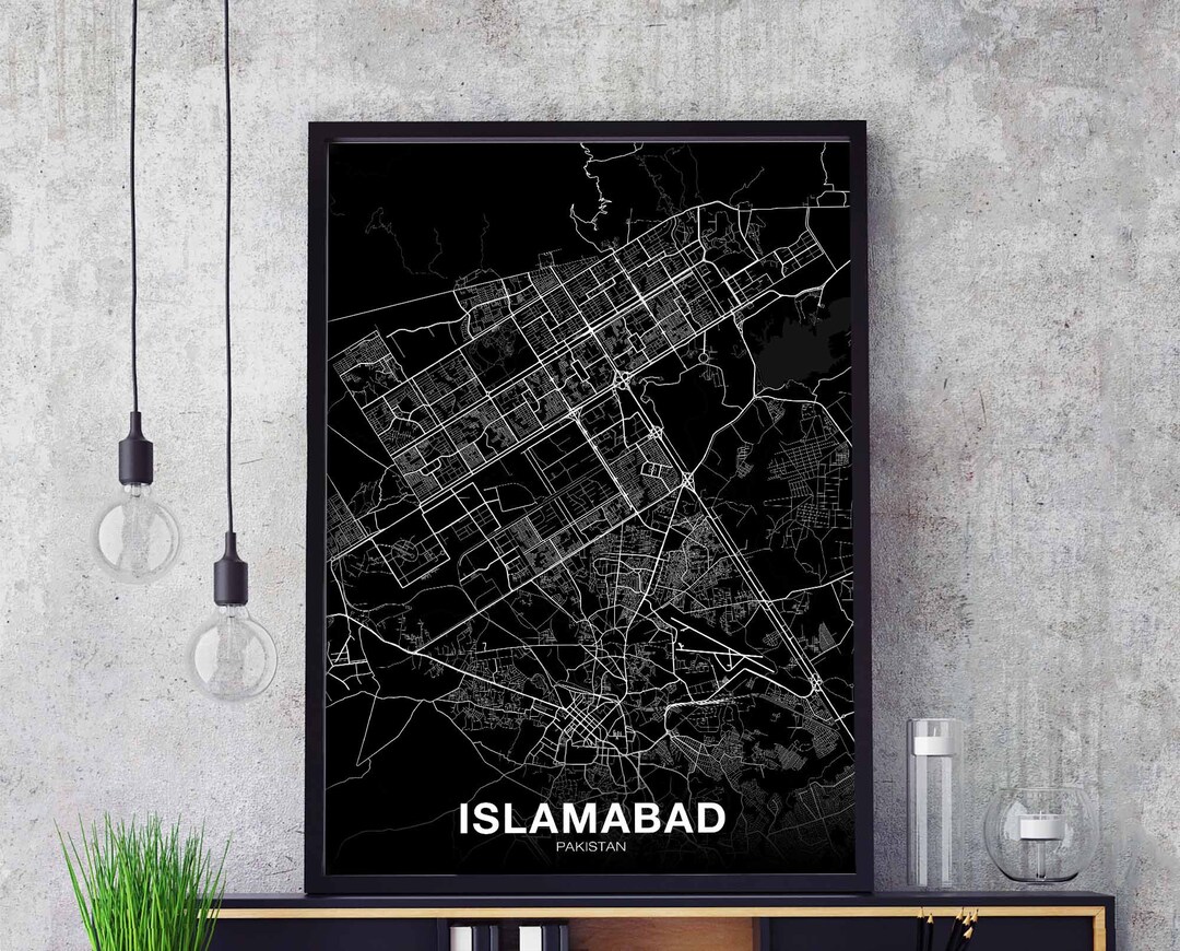 ISLAMABAD Pakistan Map Poster Black White Hometown City Print Modern ...