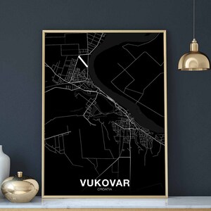 VUKOVAR Croatia Map Poster Black White Hometown City Print Modern Home ...