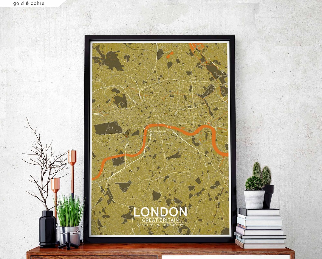 LONDON Great Britain Map Poster Black White Hometown City Print Modern ...