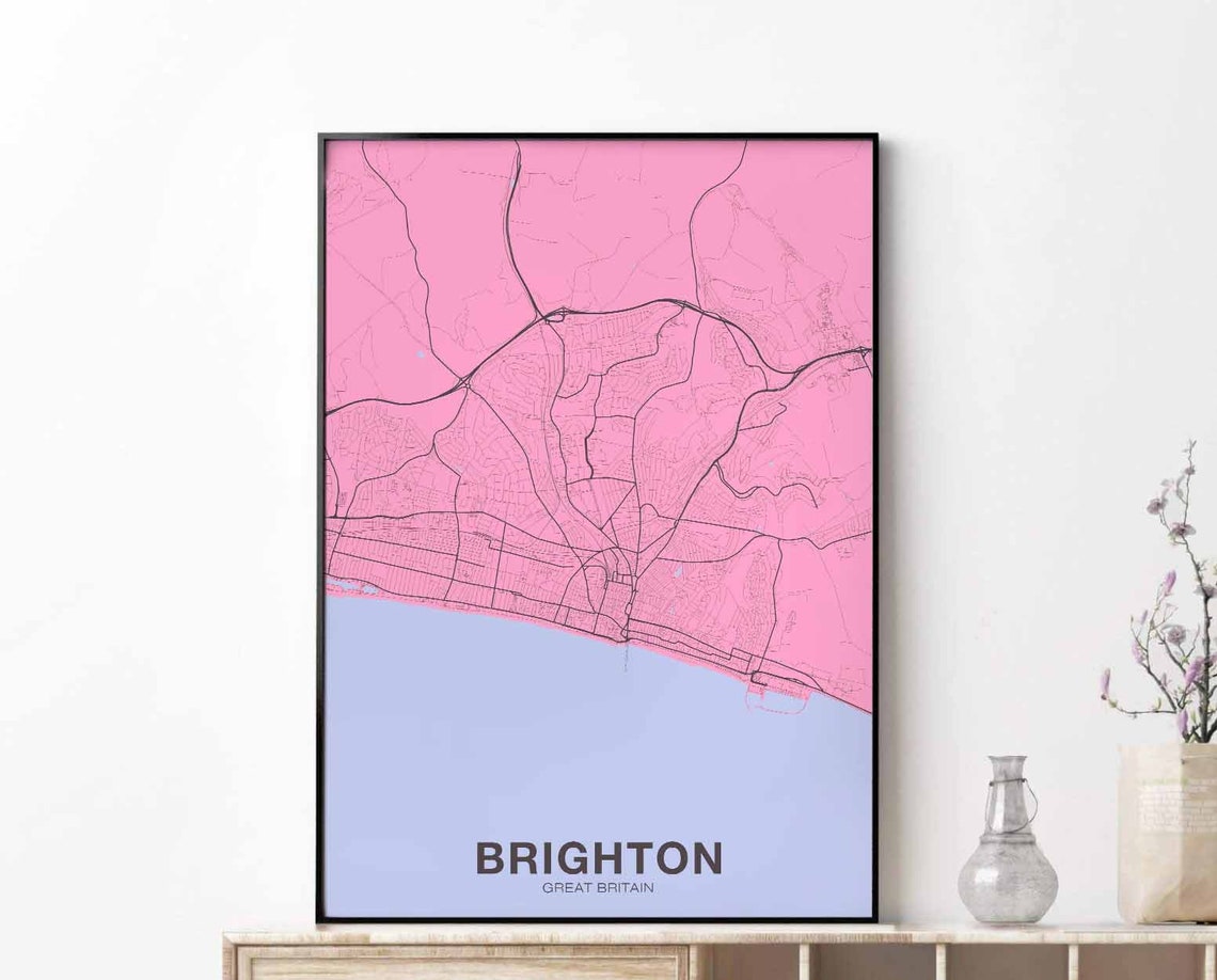 BRIGHTON Great Britain UK Map Poster Color Hometown City Print | Etsy