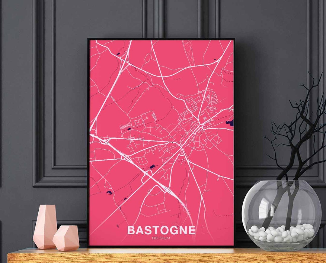 BASTOGNE Belgium Belgique Map Poster Color Hometown City Print Modern ...