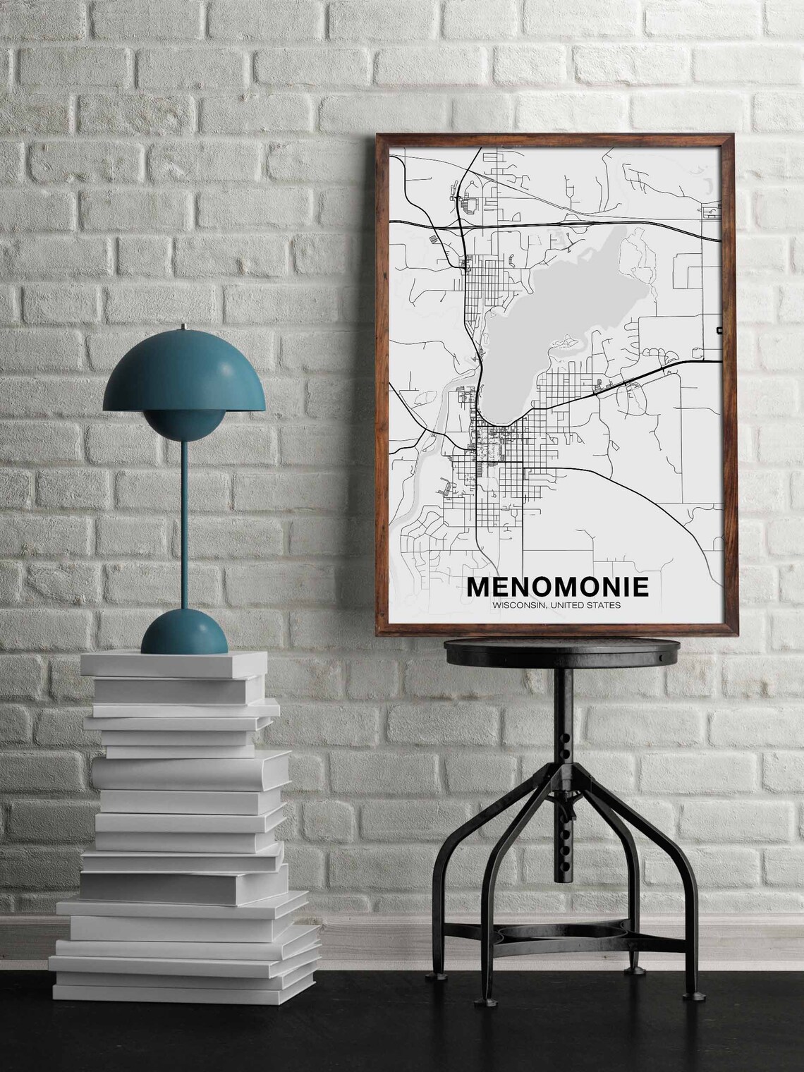 MENOMONIE Wisconsin WI US map poster black white Hometown City | Etsy