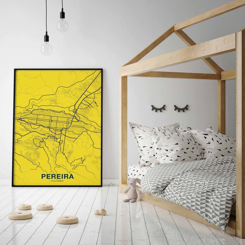 PEREIRA Colombia Map Poster Color Hometown City Print Modern | Etsy