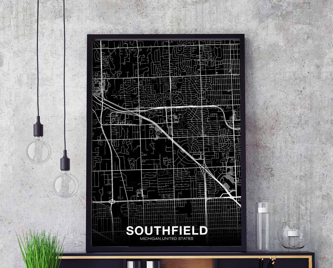 SOUTHFIELD Michigan MI USA Map Poster Black White Hometown City Print ...