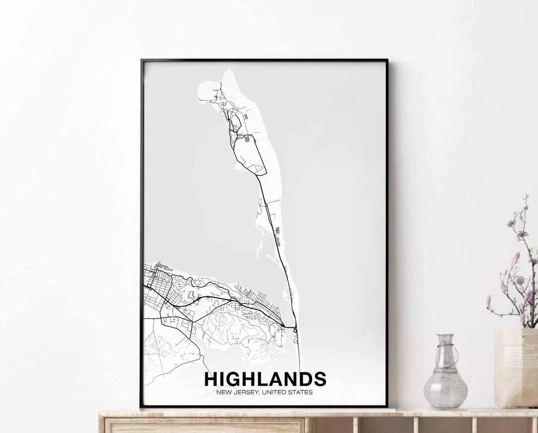 HIGHLANDS New Jersey Nj Usa Map Poster Black White Hometown City Print ...