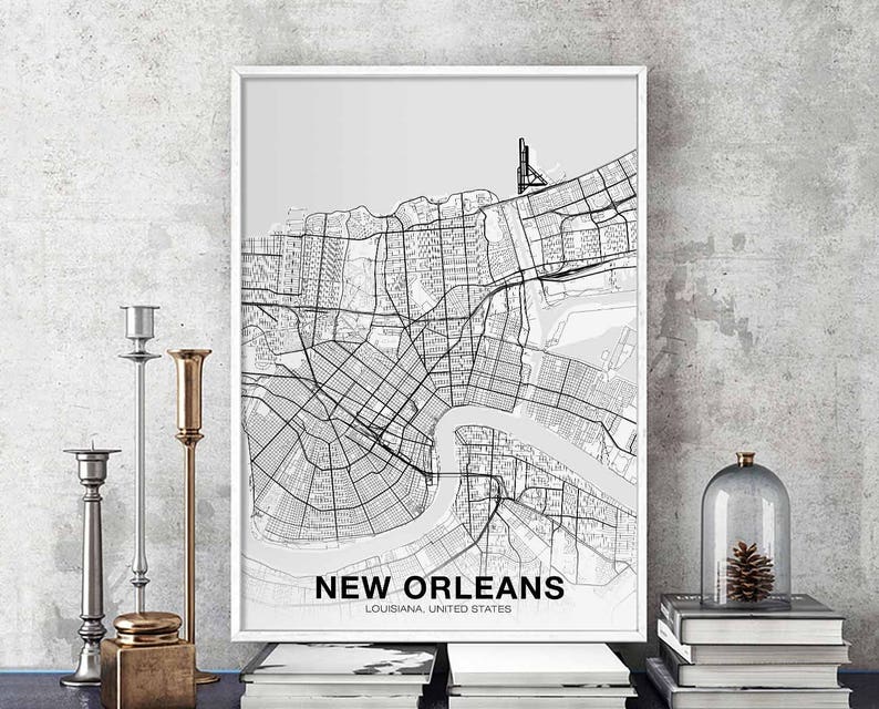 NEW ORLEANS Louisiana LO Us Map Poster Black White Hometown | Etsy