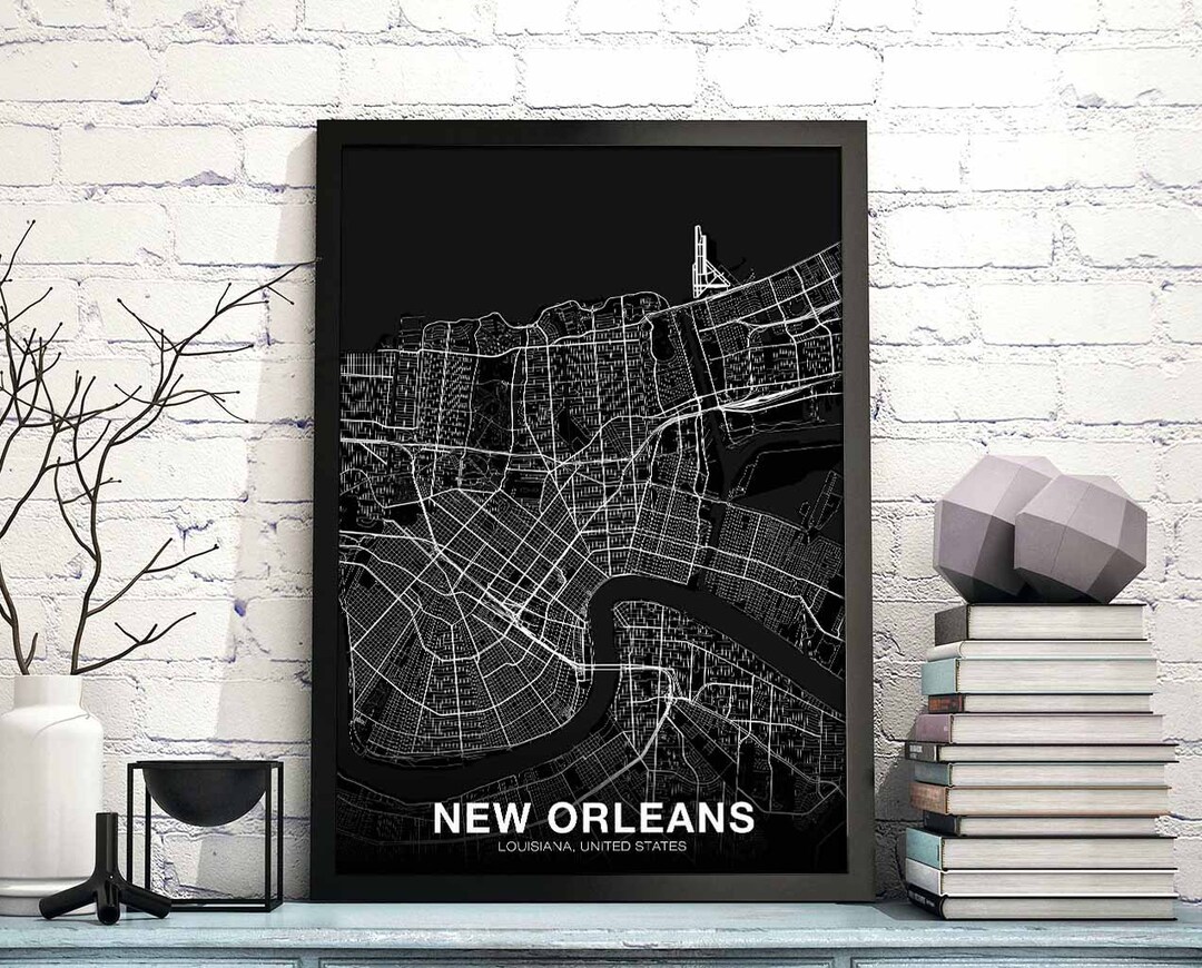 NEW ORLEANS Louisiana LA Usa Map Poster Black White Hometown City Print ...