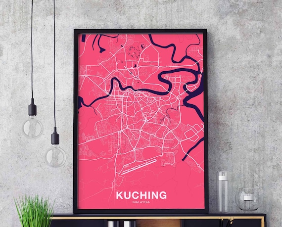 KUCHING Malaysia Map Poster Color Hometown City Print Modern | Etsy