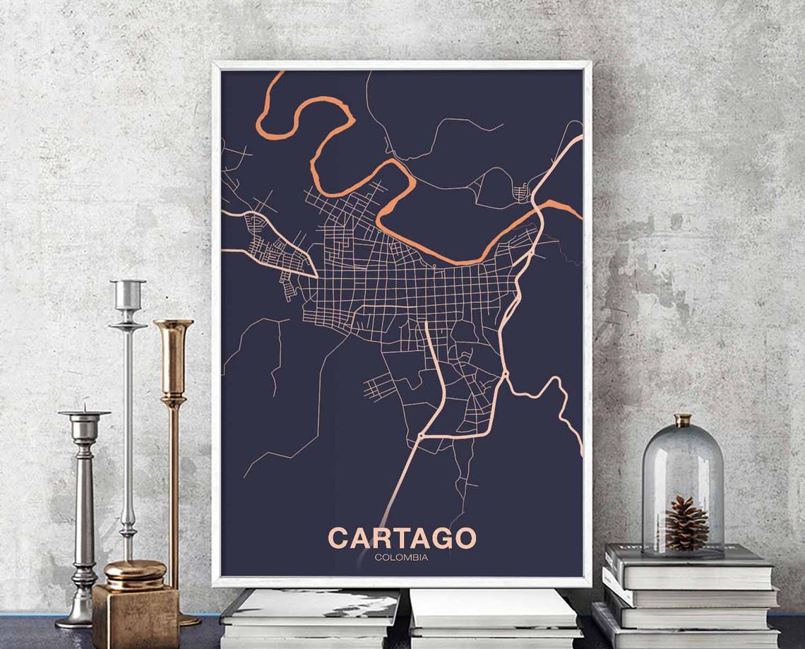 CARTAGO Colombia Map Poster Color Hometown City Print Modern - Etsy UK