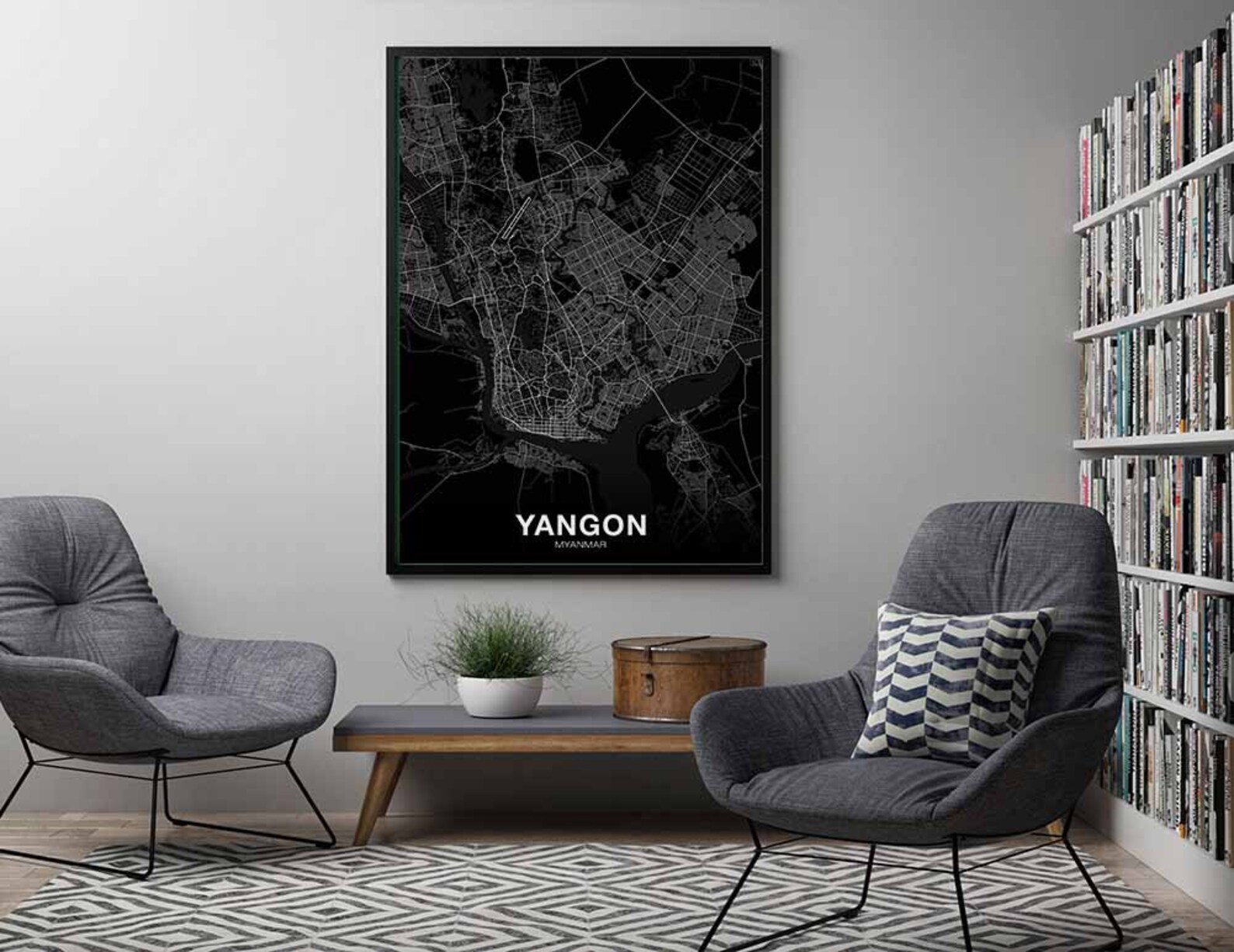 YANGON Myanmar Rangoon Burma Map Poster Black White Hometown - Etsy
