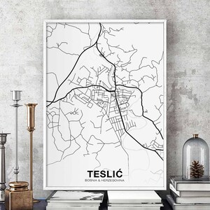 TESLIC Bosnia Map Poster Hometown City Print Modern Home Decor Office ...
