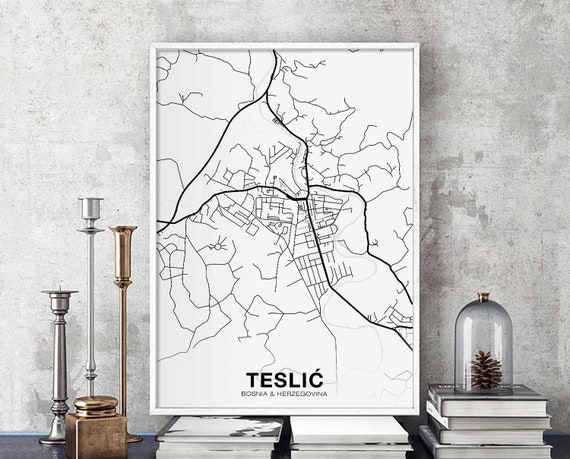 TESLIC Bosnia Map Poster Hometown City Print Modern Home Decor | Etsy