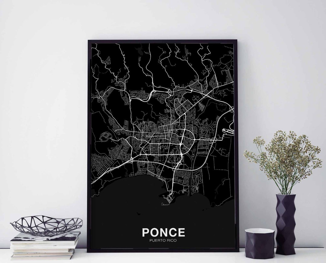 PONCE Puerto Rico PR Map Poster Black White Hometown City Print Modern ...