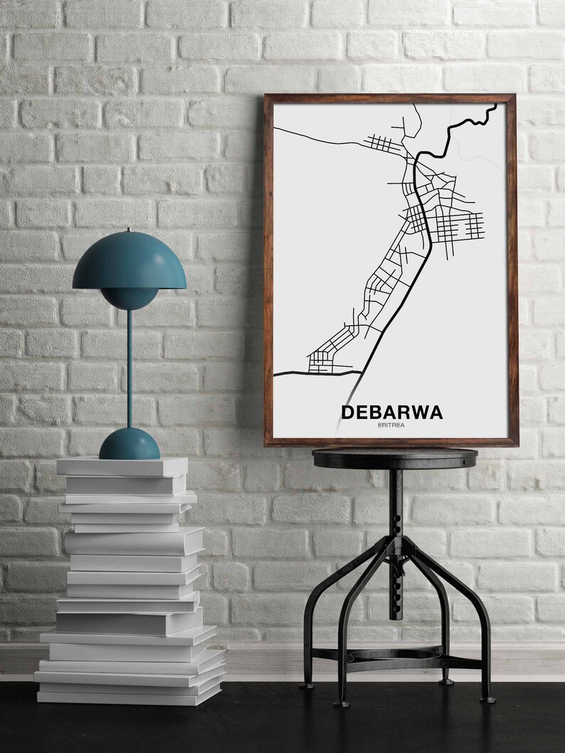 DEBARWA Eritrea map poster black white Hometown City Print | Etsy