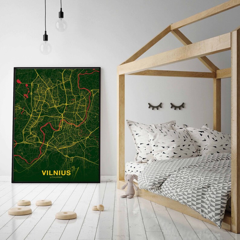 VILNIUS Lithuania Map Poster Color Hometown City Print Modern - Etsy
