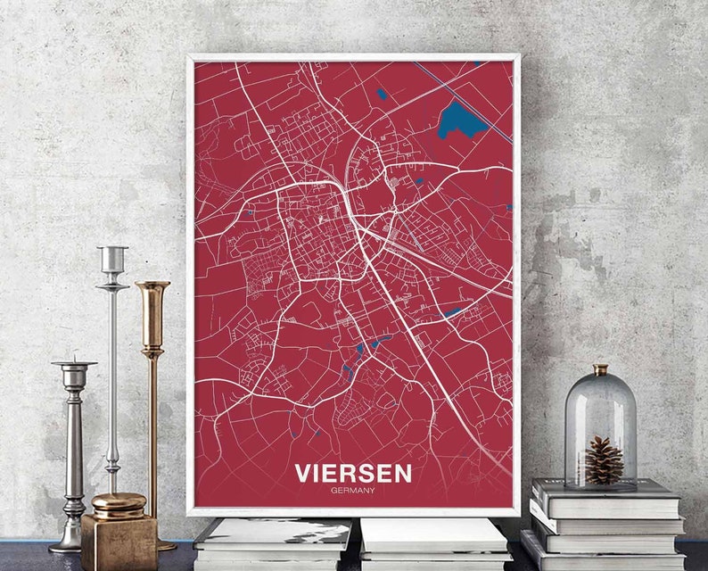 VIERSEN Germany Map Poster Color Hometown City Print Modern | Etsy