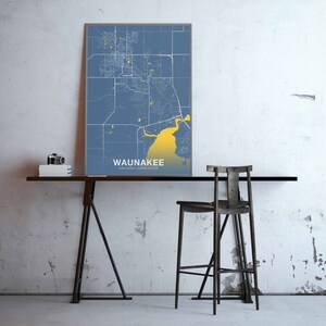 WAUNAKEE Wisconsin WI USA Map Poster Color Hometown City Print Modern ...