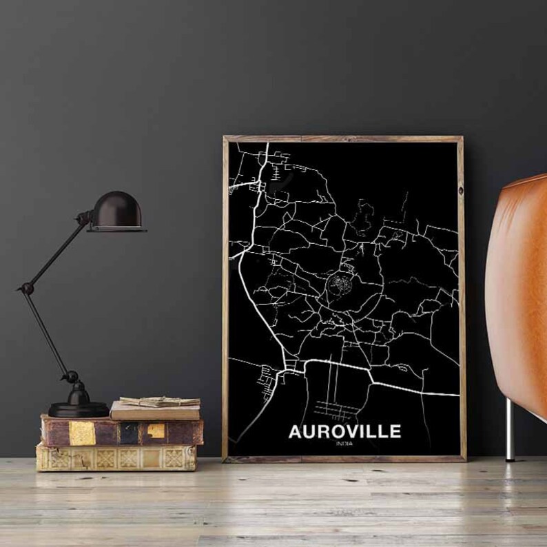 AUROVILLE India Map Poster Black White Hometown City Print - Etsy India