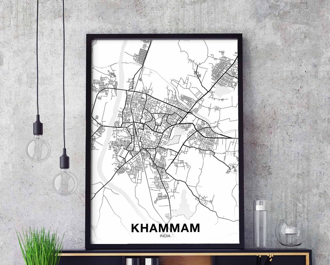 KHAMMAM India Map Poster Hometown City Print Modern Home Decor Office ...