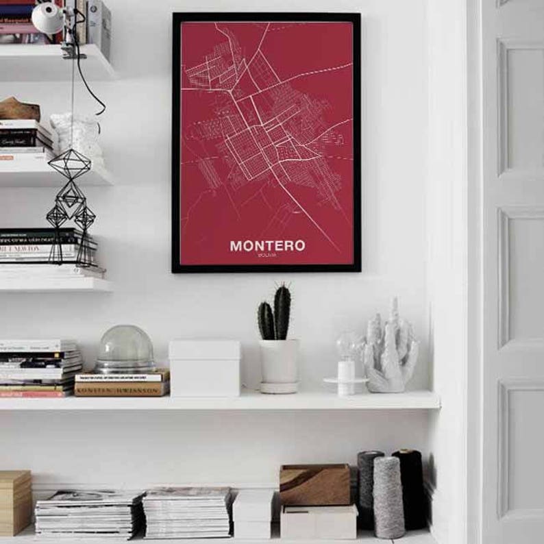 MONTERO Bolivia Map Poster Color Hometown City Print Modern - Etsy