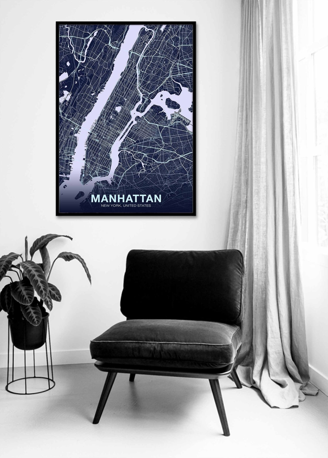 MANHATTAN New York USA Map Poster Color Hometown City Print Modern Home ...