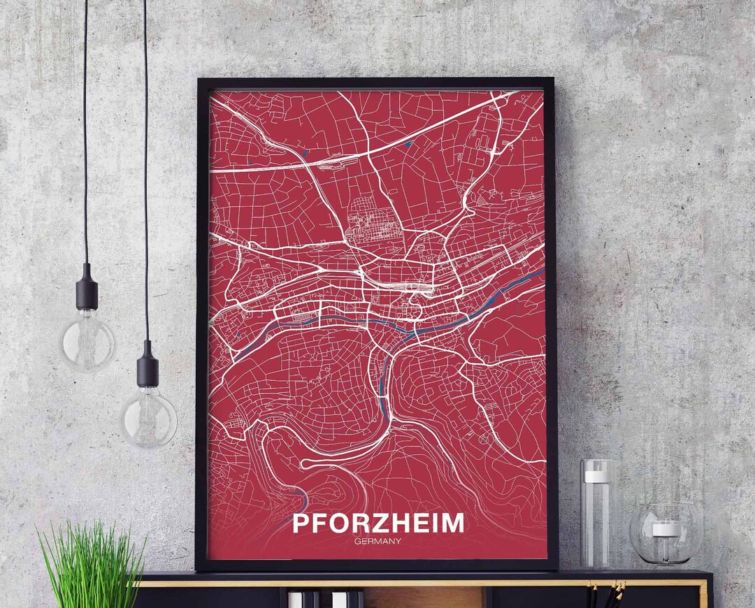 PFORZHEIM Germany Map Poster Color Hometown City Print Modern Home ...
