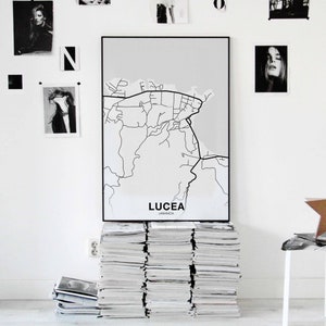 LUCEA Jamaica Map Poster Black White Hometown City Print Modern Home ...