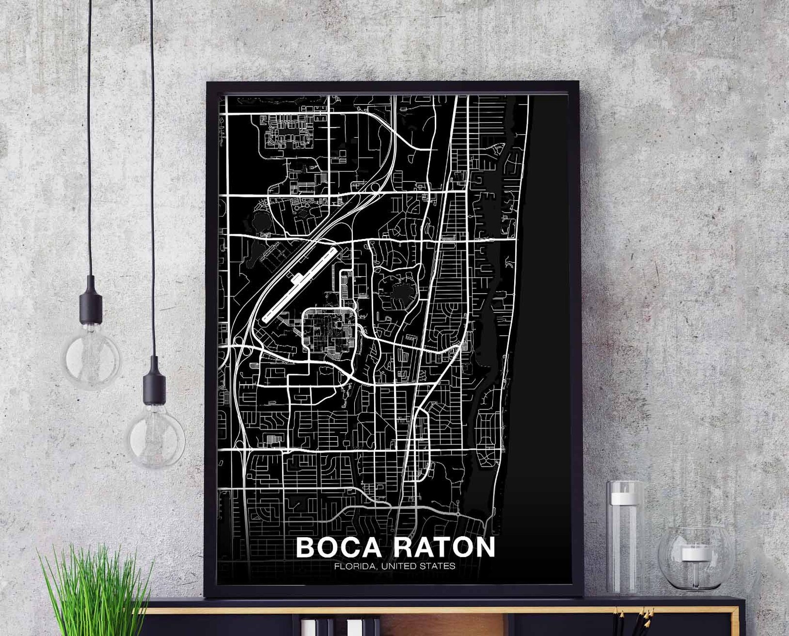 BOCA RATON Florida FL Usa Map Poster Black White Hometown City Print ...